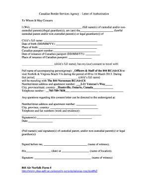 Fillable Online Canadian Border Services Agency BLetterb Of BAuthorizationb To Bb Fax Email