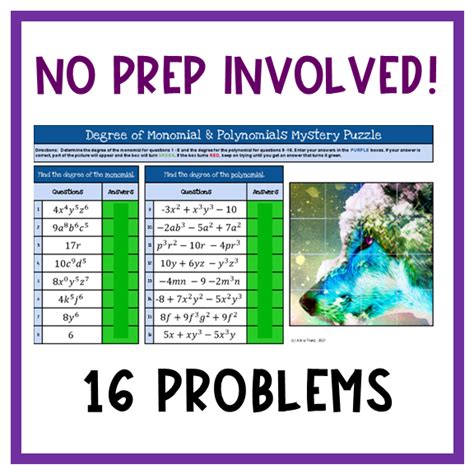 Degree Of A Polynomial And Monomial Activity Digital Pixel Art Mystery Puzzle Made By Teachers