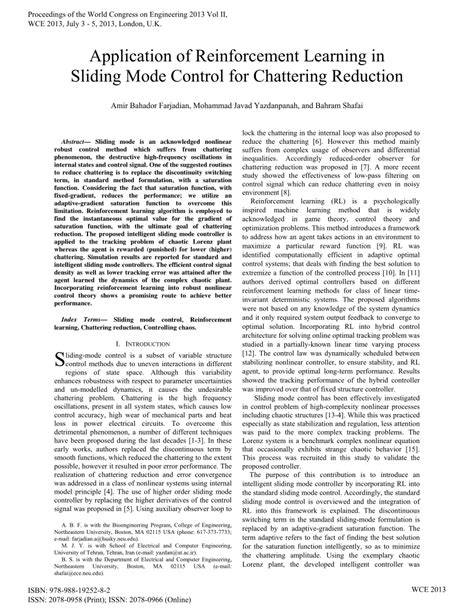 Pdf Application Of Reinforcement Learning In Sliding Mode Control For Chattering Reduction