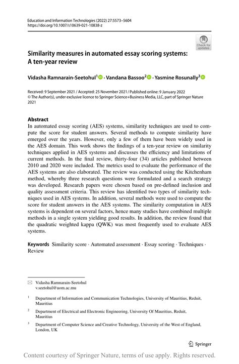 Similarity Measures In Automated Essay Scoring Systems A Ten Year Review Request Pdf