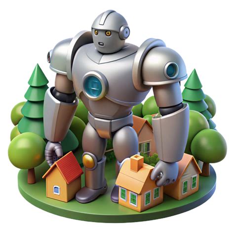 Gigante Robot En Medio De Suburbano Casas Un 3d Hacer 55919518 Png