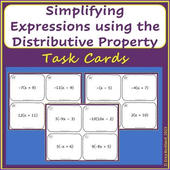 Simplifying Expressions Using The Distributive Property Task Cards