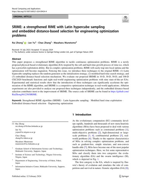srime a strengthened rime with latin hypercube sampling pdf mathematical optimization