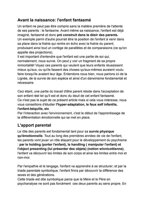 Solution Le D Veloppement De La Structure Psycho Affective De L Enfant
