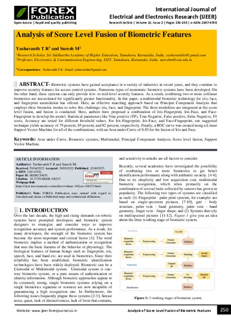Pdf Analysis Of Score Level Fusion Of Biometric Features
