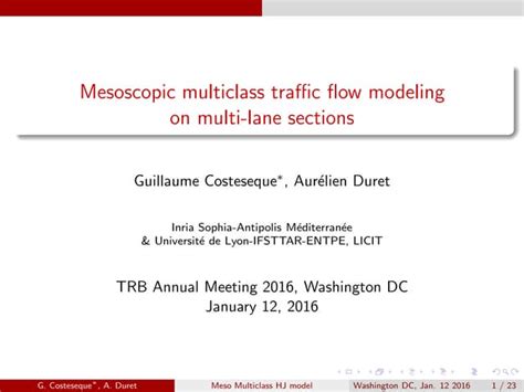 mesoscopic multiclass traffic flow modeling on multi lane sections
