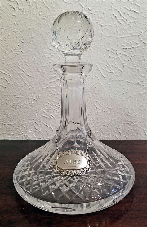 Vintage Irish Waterford Crystal Ships Decanter With Solid Silver Wine