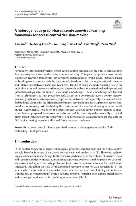 Pdf A Heterogeneous Graph Based Semi Supervised Learning Framework For Access Control Decision
