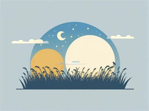 Vector Illustration Of Full Moon Over Grassy Grassland Premium Ai