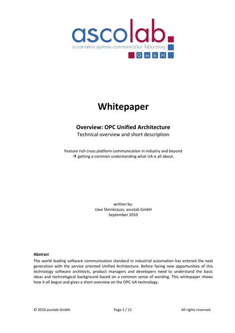 Pdf Whitepaper Opc Ua Technical Overview Dokumentips