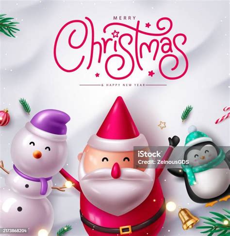 크리스마스 인사말 카드 벡터 디자인 메리 크리스마스와 새해 복 많이 받으세요 인사말 텍스트 행복한 산타 클로스 친근한 눈사람 12월에 대한 스톡 벡터 아트 및 기타 이미지