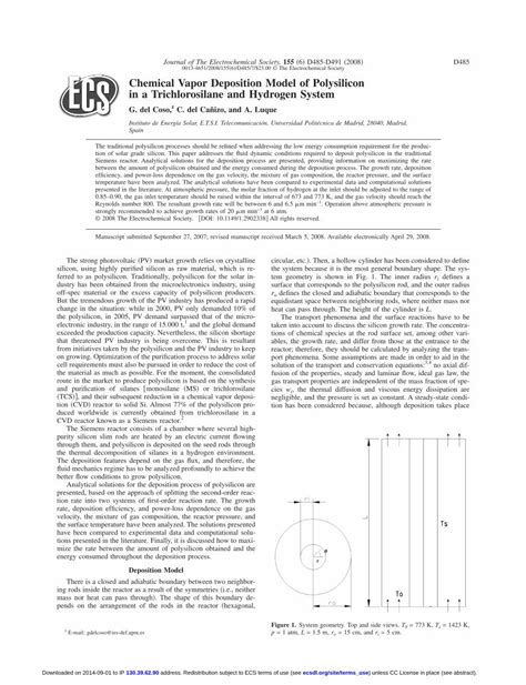 Pdf Chemical Vapor Deposition Model Of Polysilicon In A