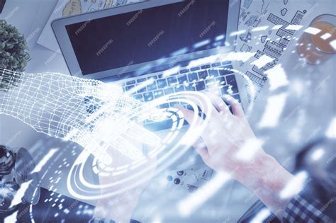 Premium Photo Double Exposure Of Mans Hands Typing Over Computer Keyboard And Data Theme