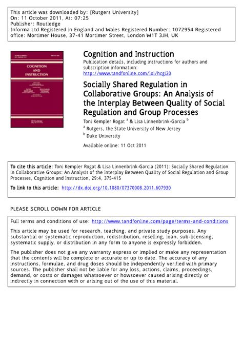 Pdf Socially Shared Regulation In Collaborative Groups An Analysis Of The Interplay Between