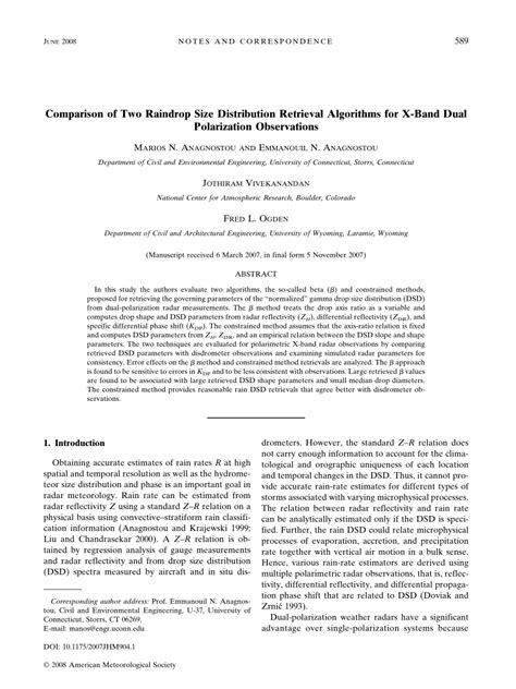 Pdf Comparison Of Two Raindrop Size Distribution Retrieval Algorithms For X Band Dual