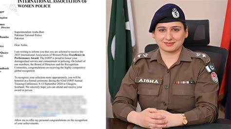 Punjab Police Officer Aisha Butt Wins Global Award For Excellence Incpak
