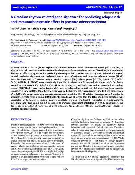 Pdf A Circadian Rhythm Related Gene Signature For Predicting Relapse
