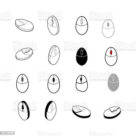 Set Koleksi Vektor Modern Ikon Mouse Multi Jenis Isometrik 3d Solid Garis Palka Coretan Coretan