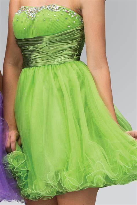 Coral Strapless Beaded Tulle Short Prom Dress For 9899 The Dress Outlet