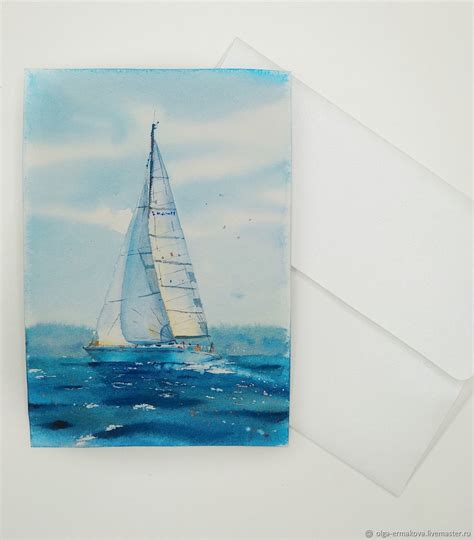 Открытка с кораблем в море акварелью мужчине в подарок на 23 февраля в ...