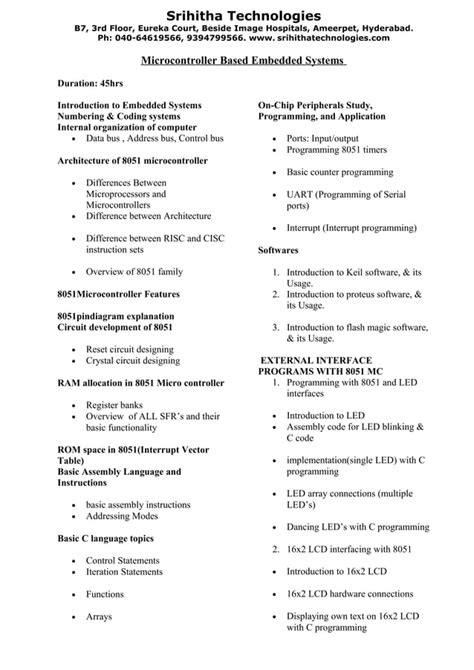 Microcontroller Based Embedded Systems Classroom Training Pdf