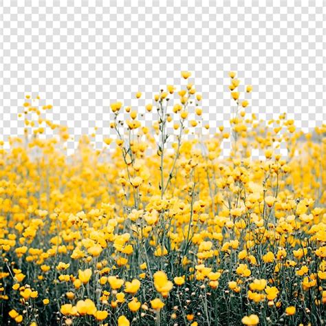 활기찬 노란색 야생 꽃 들판 꽃이 피는 자연 봄 Ai 생성 Psd