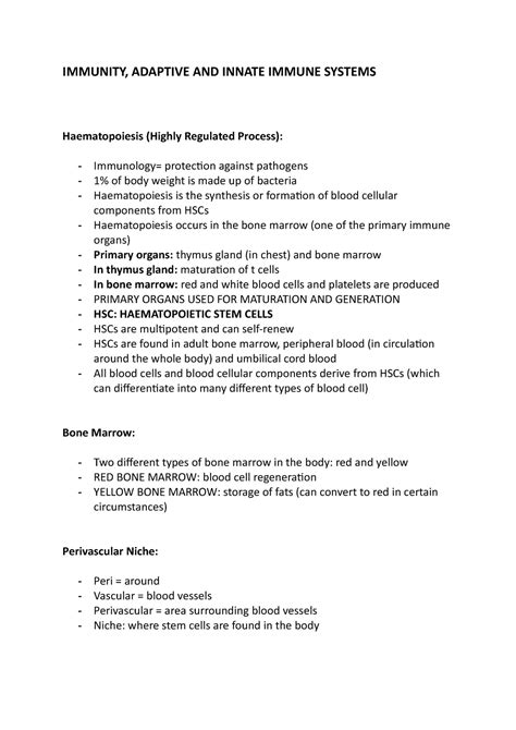 Immunity Introduction Lectures IMMUNITY ADAPTIVE AND INNATE IMMUNE SYSTEMS Haematopoiesis