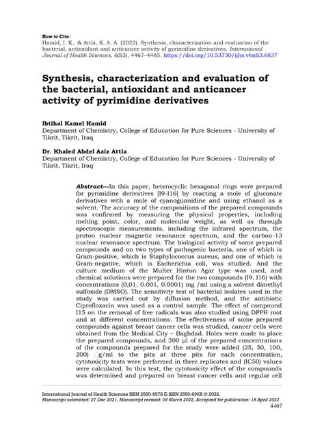 Pdf Synthesis Characterization And Evaluation Of The Bacterial Antioxidant And Anticancer