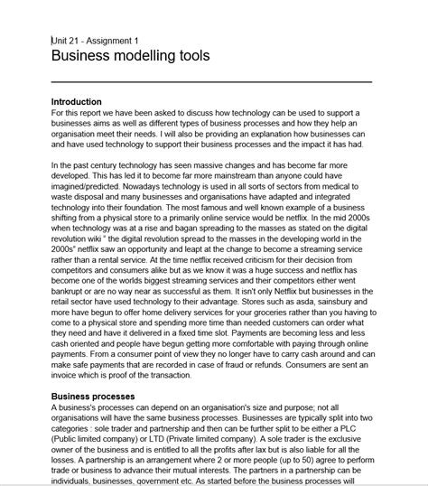 Unit 21 Business Process Modelling Tools Assignment 1 Teaching Resources
