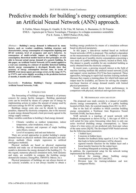 Pdf Predictive Models For Buildings Energy Consumption An Artificial Neural Network Ann