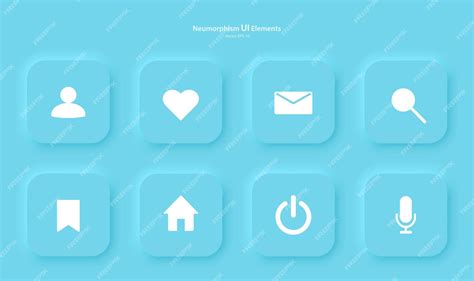 뉴모피즘 Ui Ux 스타일의 모바일 장치용 파란색 요소 아이콘으로 사용자 인터페이스를 디자인하기 위한 버튼 세트 프리미엄 벡터