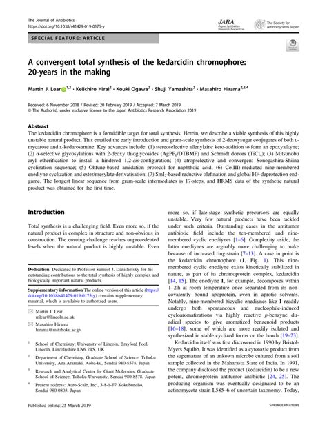 Pdf A Convergent Total Synthesis Of The Kedarcidin Chromophore 20 Years In The Making