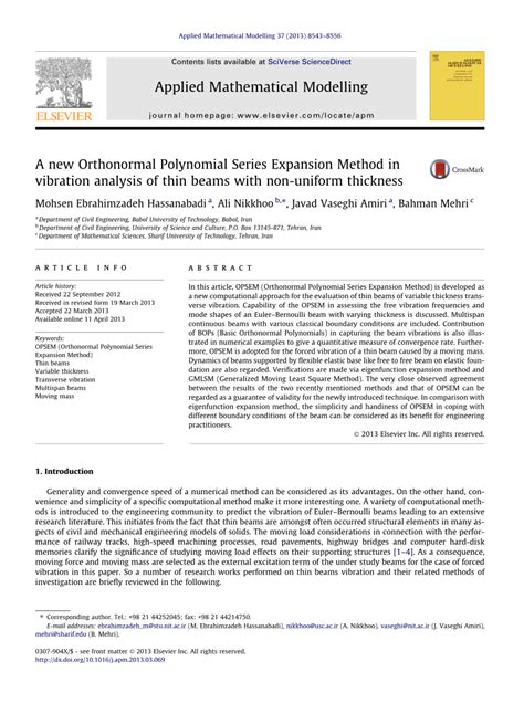 Pdf A New Orthonormal Polynomial Series Expansion Method In Vibration