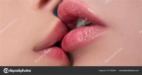 Oral Pleasure Couple Girls Kissing Lips Close Up Sensual Touch