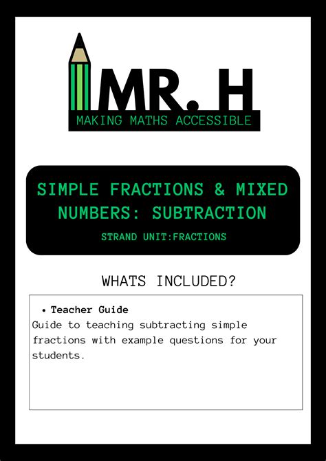 Mash Simple Fractions And Mixed Numbers Subtraction Teacher Guide