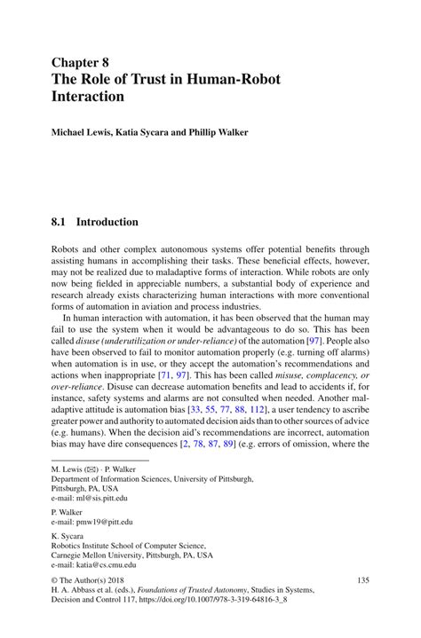 Pdf The Role Of Trust In Human Robot Interaction