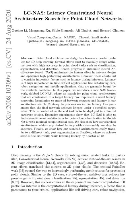 Pdf Lc Nas Latency Constrained Neural Architecture Search For Point