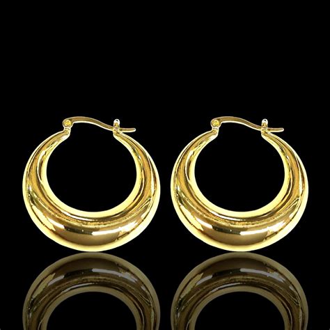 Oro Laminado Gold Filled Puff Victoria Hoop Earrings Kuania
