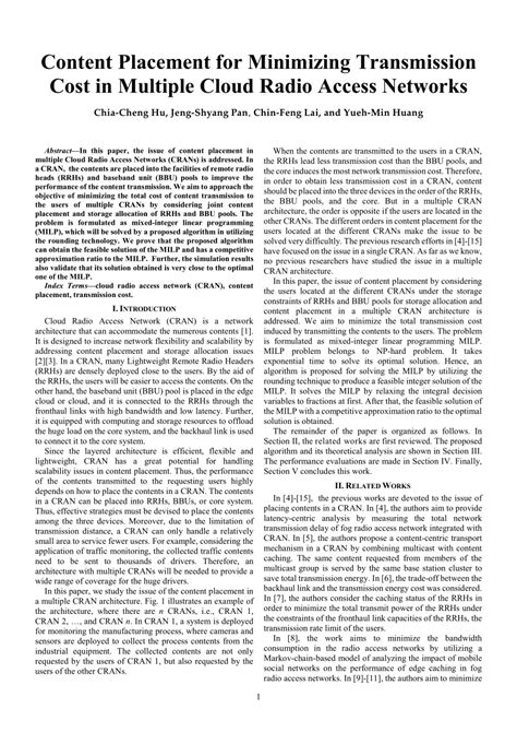 Pdf Content Placement For Minimizing Transmission Cost In Multiple Cloud Radio Access Networks