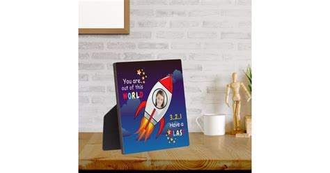Cute Outer Space Rocket Ship Blast Off Birthday Plaque Zazzle