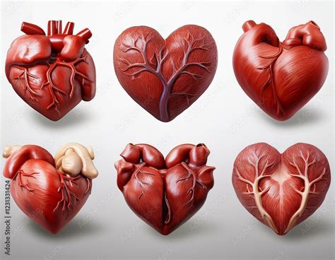 Human Heart Anatomy Set Of Realistic Human Heart Isolated On White