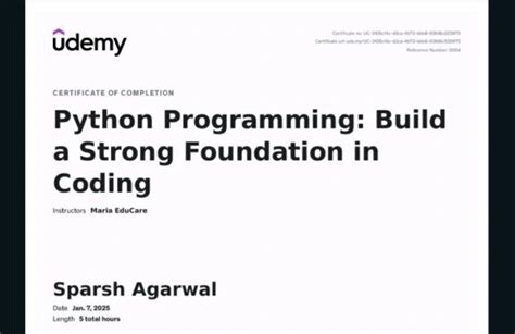 Sparsh Agarwal On Linkedin Pythonprogramming Udemy Certification