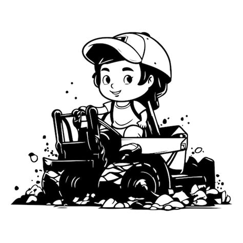 건설 현장에서 일하는 귀여운 만화 소년 터 일러스트레이션 프리미엄 벡터