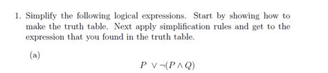 solved 1 simplify the following logical expressions start