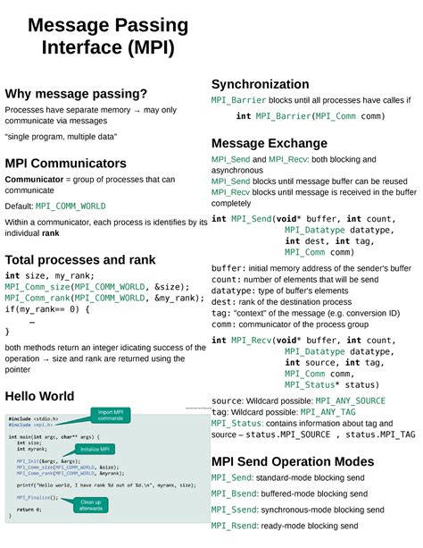 MPI Zusammenfassung Der In Der VL Behandelten Inhalte Zum Message Passing Interface Message