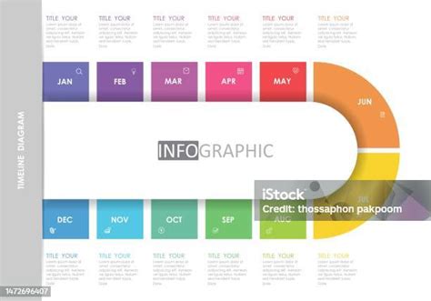 타임 라인 로드맵 프로젝트 다이어그램 비즈니스를 위한 인포그래픽 템플릿입니다 12개월 현대 타임라인 다이어그램 달력 프레젠테이션