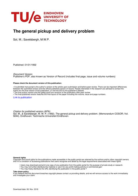 Pdf The General Pickup And Delivery Problem