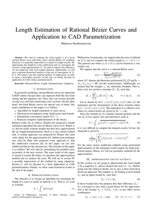 Pdf Arc Length Of Rational Bézier Curves And Use For Cad Reparametrization