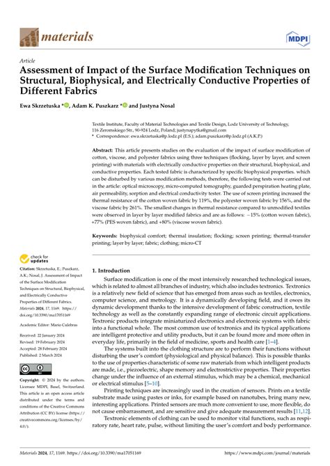 Pdf Assessment Of Impact Of The Surface Modification Techniques On Structural Biophysical