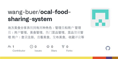 GitHub wang buer ocal food sharing system 地方美食分享系统拥有两种角色管理员和用户 管理员用户管理美食管理热门菜品管理菜品资讯管理